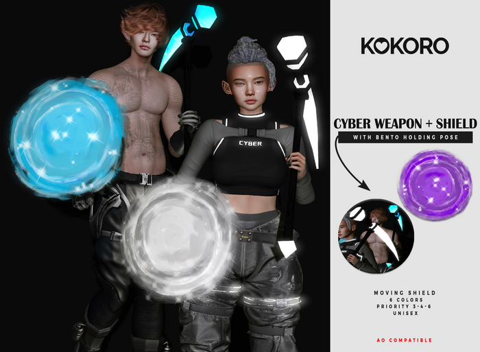 Second Life Marketplace - Kokoro Cyber Weapon + Shield Holding Unisex